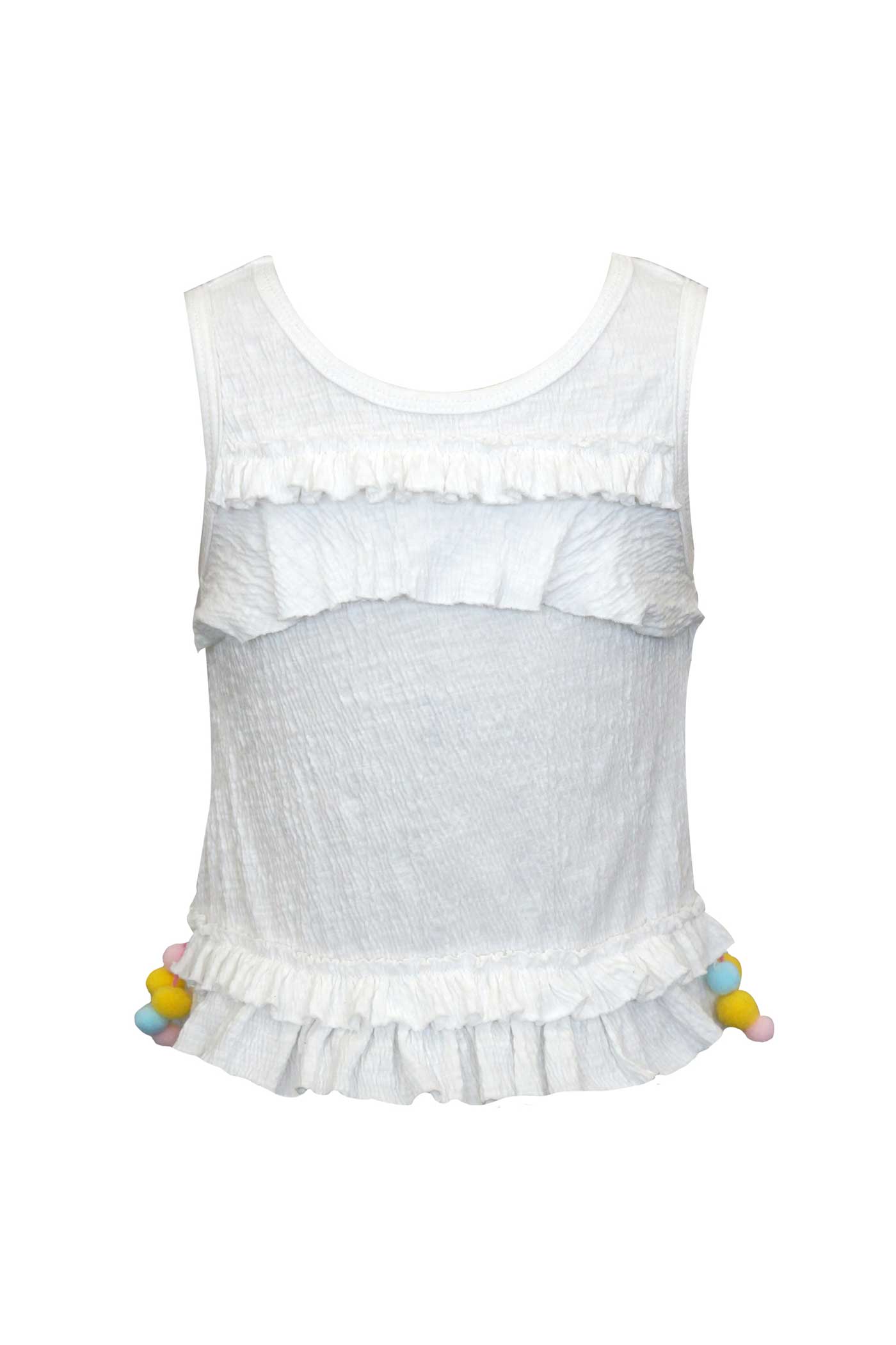 Baby Sara | Little Girls Frilled Tank Top With Pom Poms – myhannahbanana