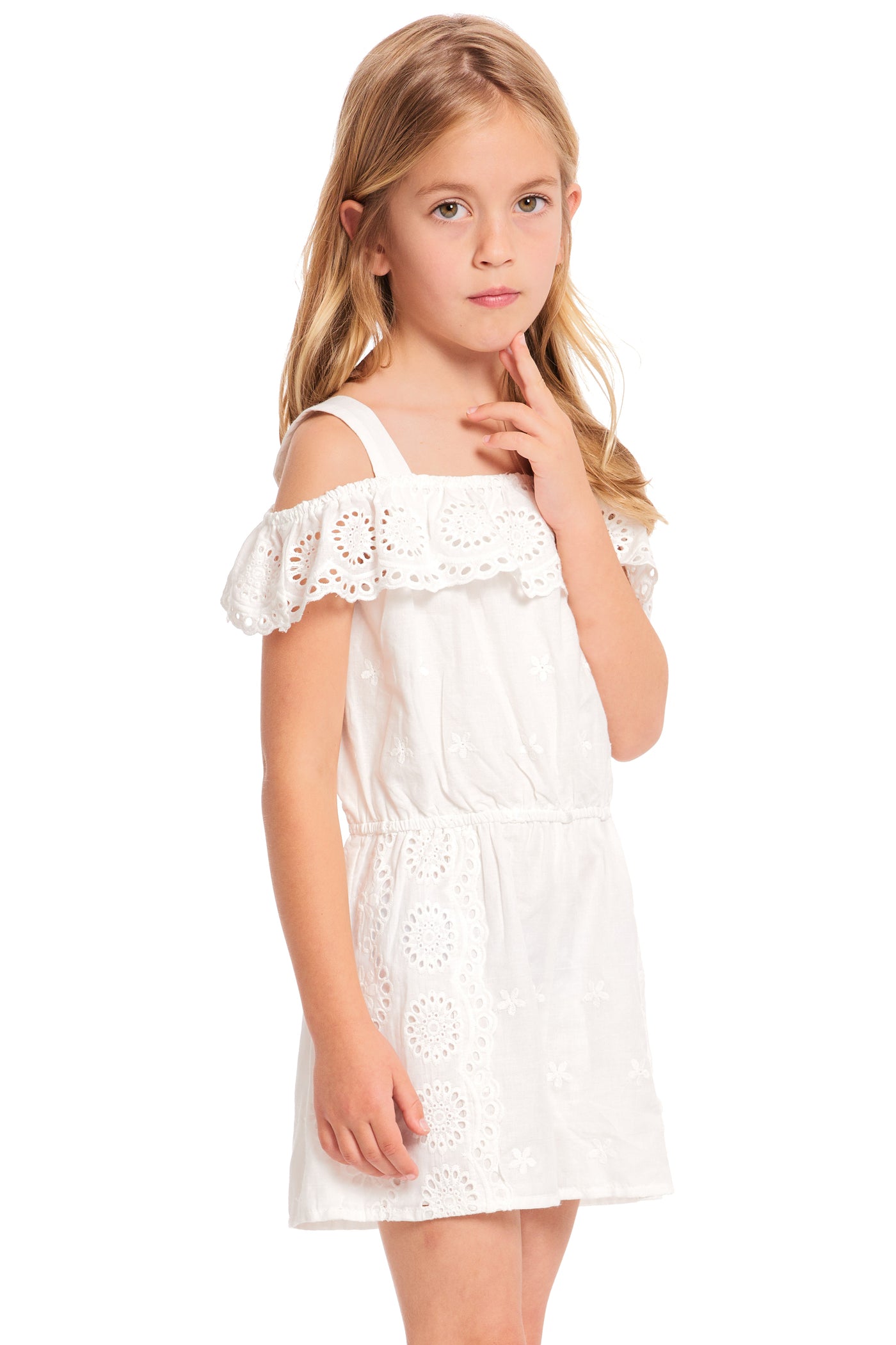 Truly Me Pink | Little Girls Off The Shoulder Eyelet Romper ...